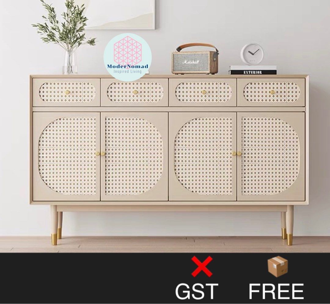 Sideboard Rattan Side Console Table Buffet Table Storage Cabinet ...