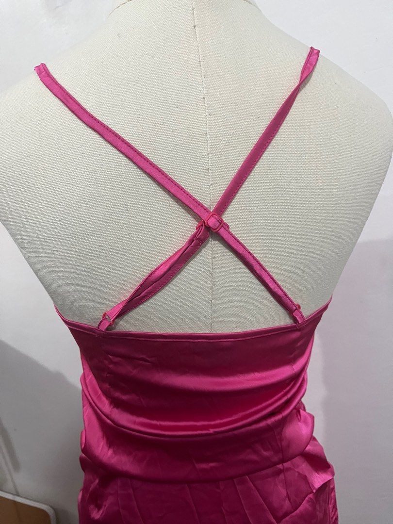 Silk Pink Barbie backless dress Shein, Women's Fashion, Dresses & Sets ...