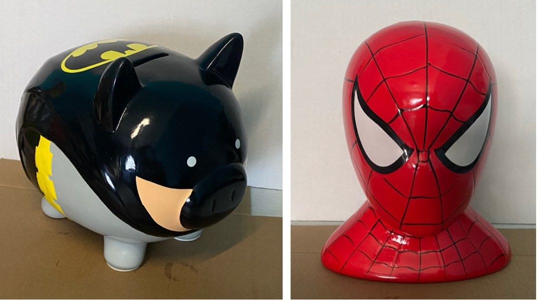 Spider-man ceramic coin bank ($30) & Batman piggy ceramic coin bank ...