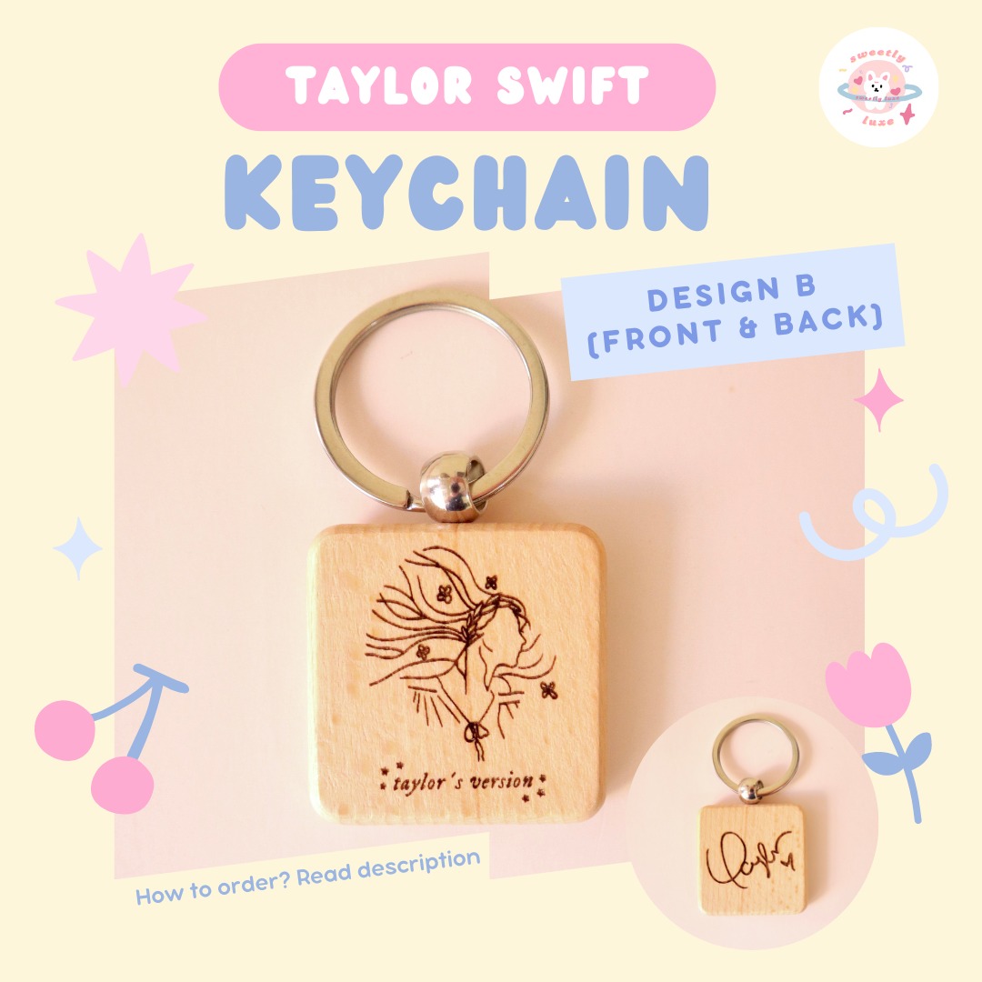 Taylor Swift Fearless & Signature Square Keychain (laser engraved wood ...