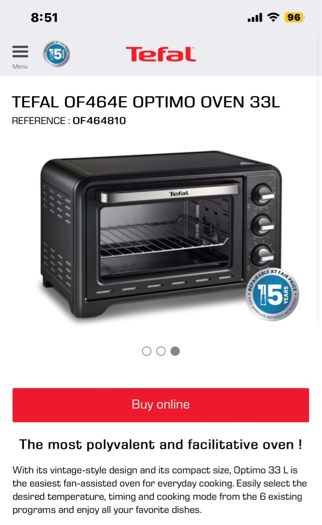 Tefal 33L convection oven, TV & Home Appliances, Kitchen Appliances, Ovens & Toasters on Carousell