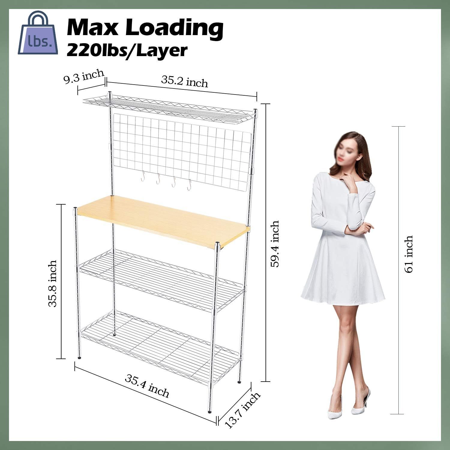 TOOLF Standing Baker's Racks with Wood Table, Kitchen Microwave Oven ...