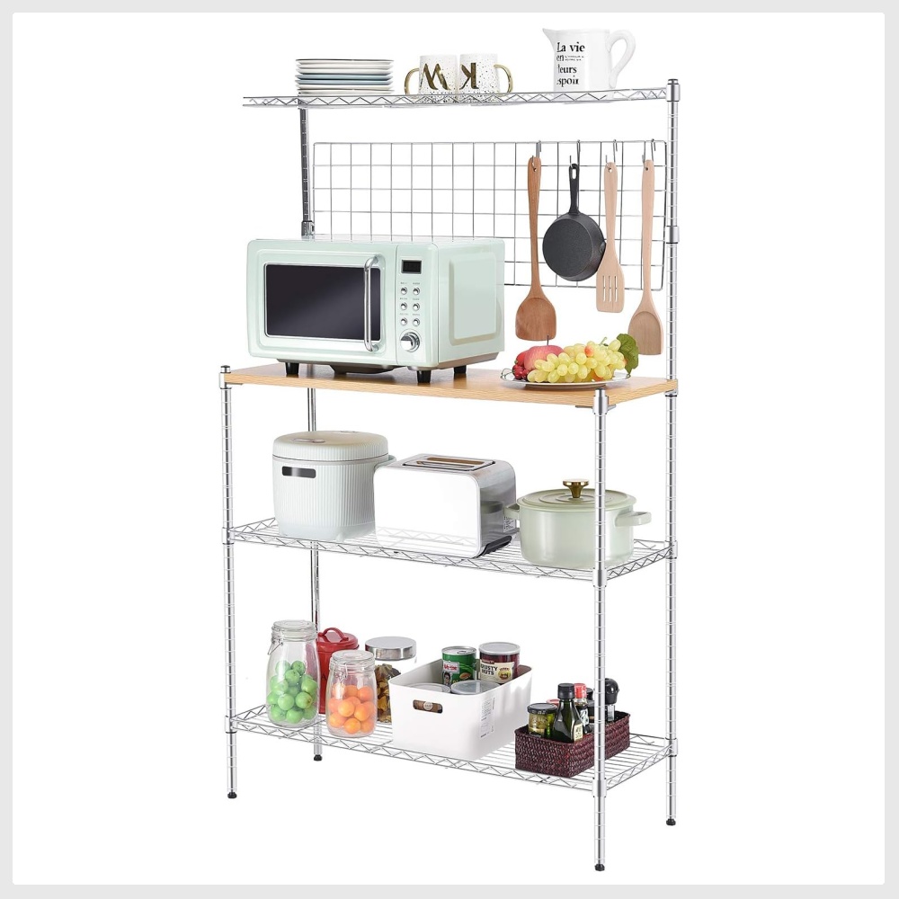 TOOLF Standing Baker's Racks with Wood Table, Kitchen Microwave Oven ...