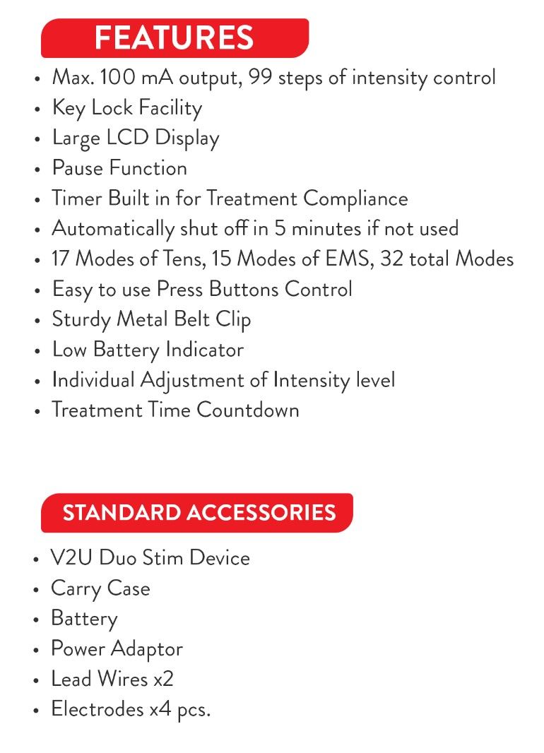 V2U DUO STIM - TENS unit, Health & Nutrition, Massage Devices on Carousell