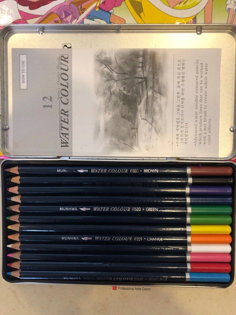 Water coloring materials (colors, papers, brushes, palettes etc ...