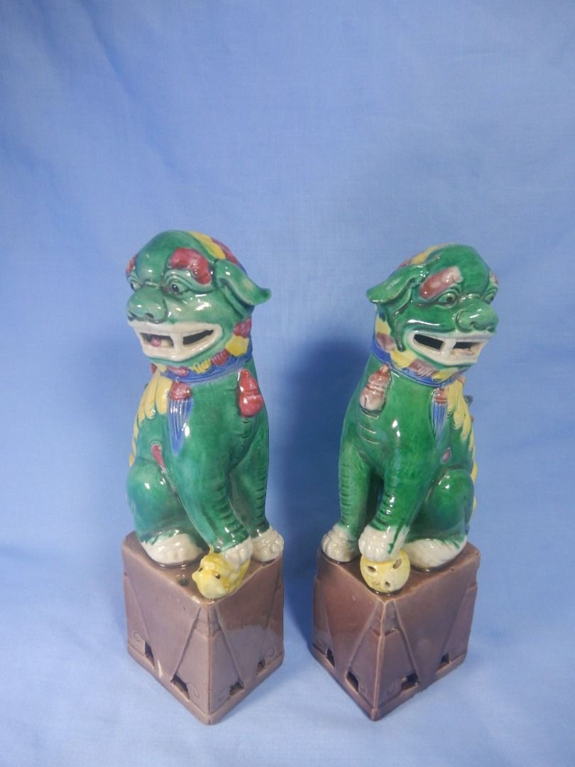 Auspicious porcelain foo dogs pair feng shui blessing hand crafted ...