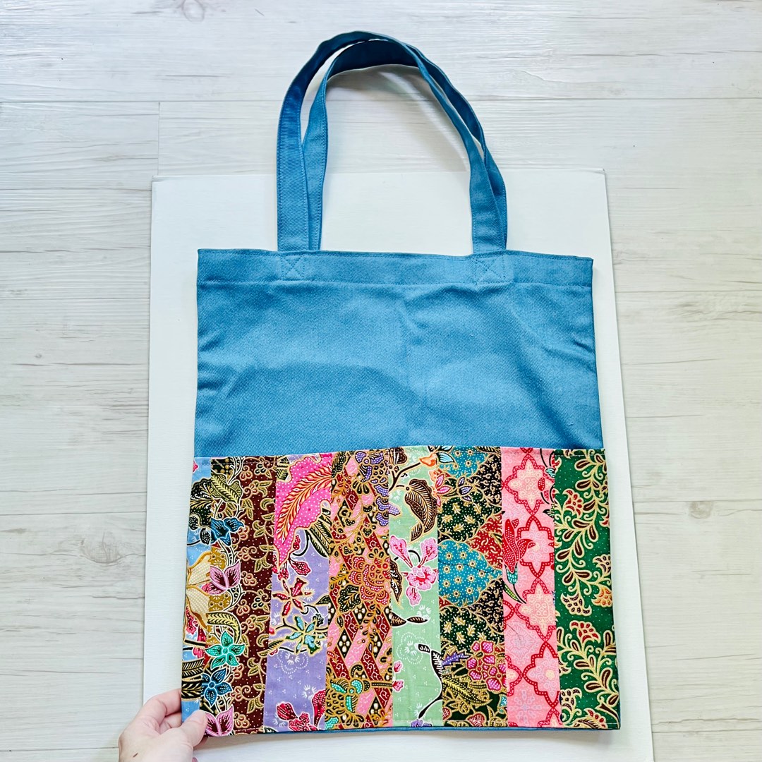 Batik Denim Patchwork Shopping Bag Handmade in Singapore, Women's Fashion, Bags & Wallets, Tote ...