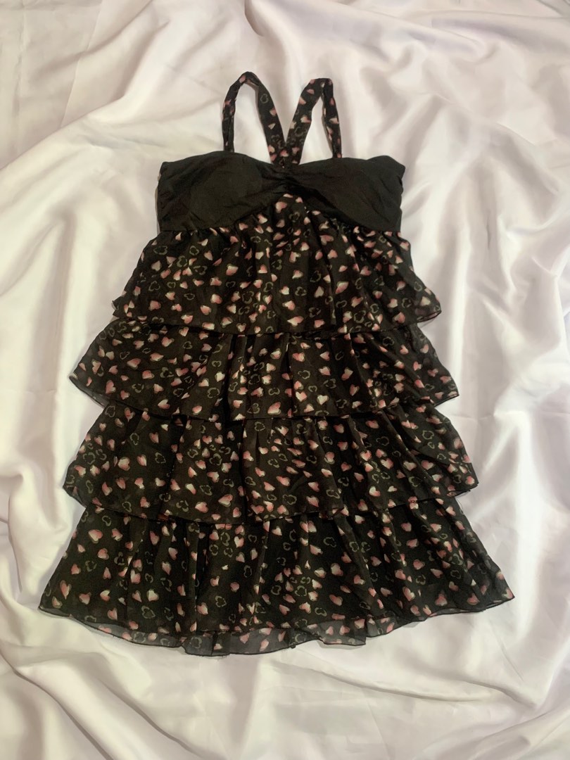 Black Rare Fairy Coquette Dress Pink Heart Print |y2k|fairy core ...