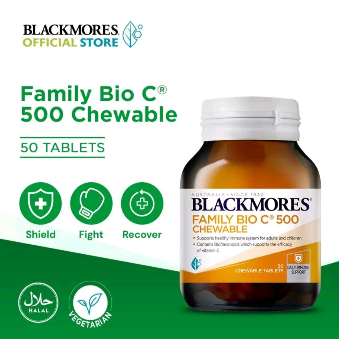 Blackmores Family Bio C 500 Chewable, Health & Nutrition, Health ...