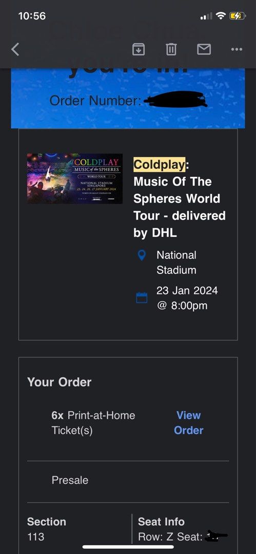 Coldplay MOTS World Tour Singapore 23 January 2024 Cat 2 Section 113 ...
