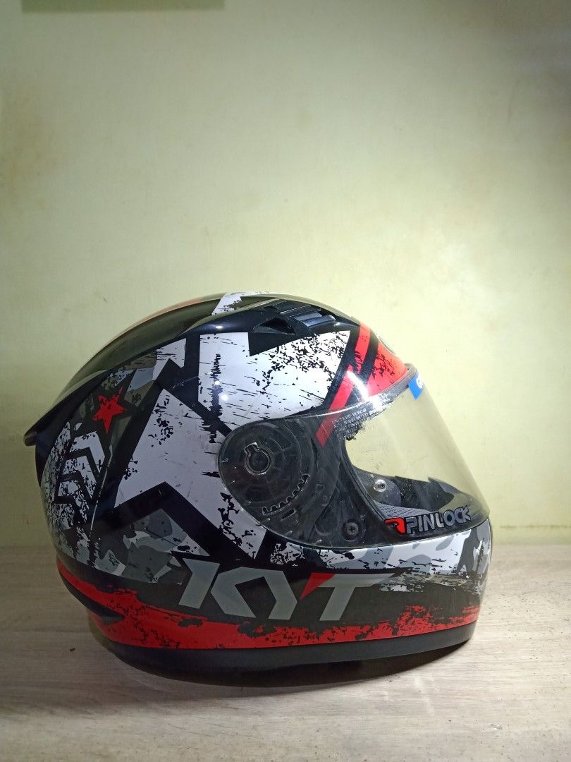 Helm KYT R-10 Black White Red, Motor di Carousell
