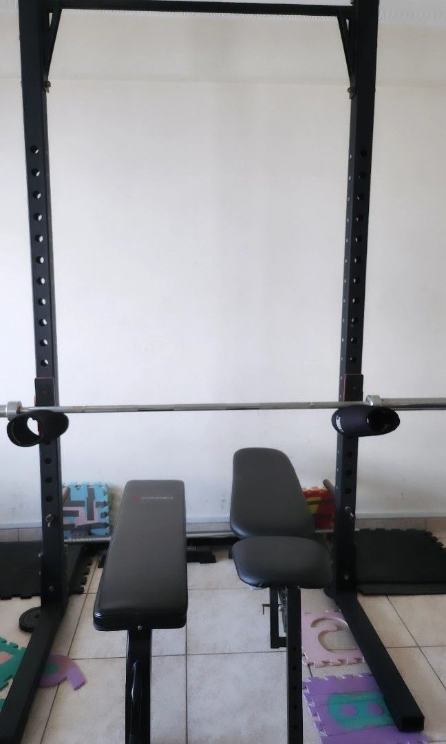 Home gym squat rack and 2 benches with free weights, Sports Equipment ...