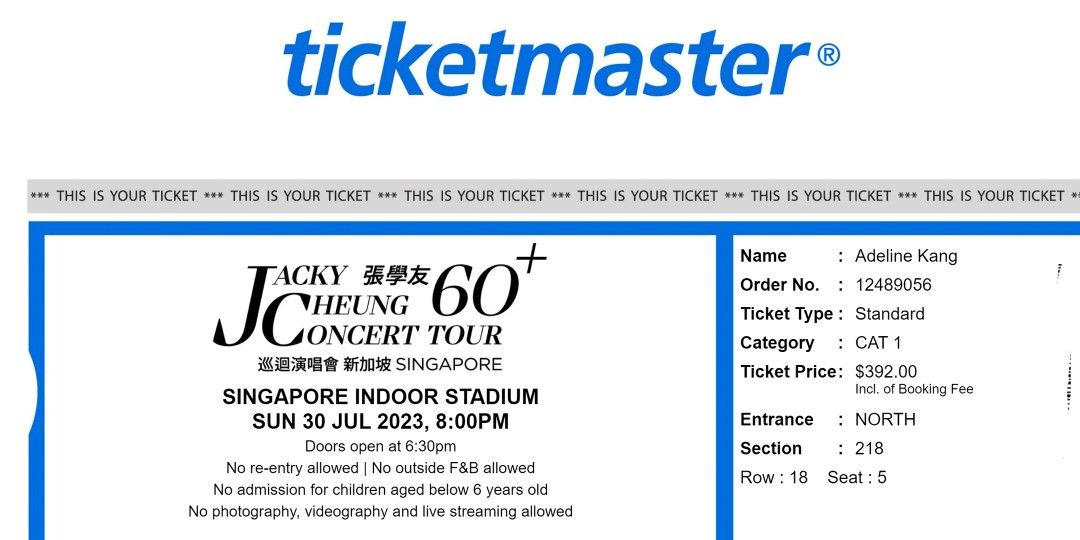 Jacky Cheung concert cat 1 ticket, Tickets & Vouchers, Event Tickets on Carousell