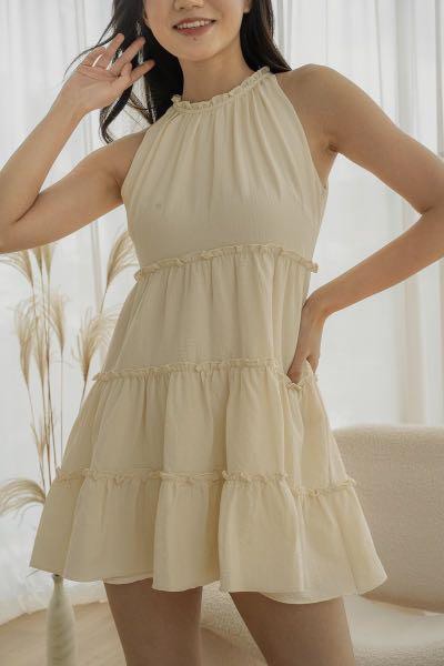 Mikayla tiered Babydoll dress in off white cream sand beige vanilla, Women's Fashion, Dresses ...