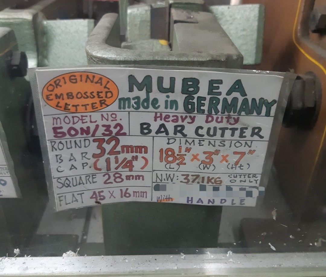 Mubea GERMANY 50N/32 HEAVY DUTY Bar rebar Cutter CUTTING tool 32mm Max ...