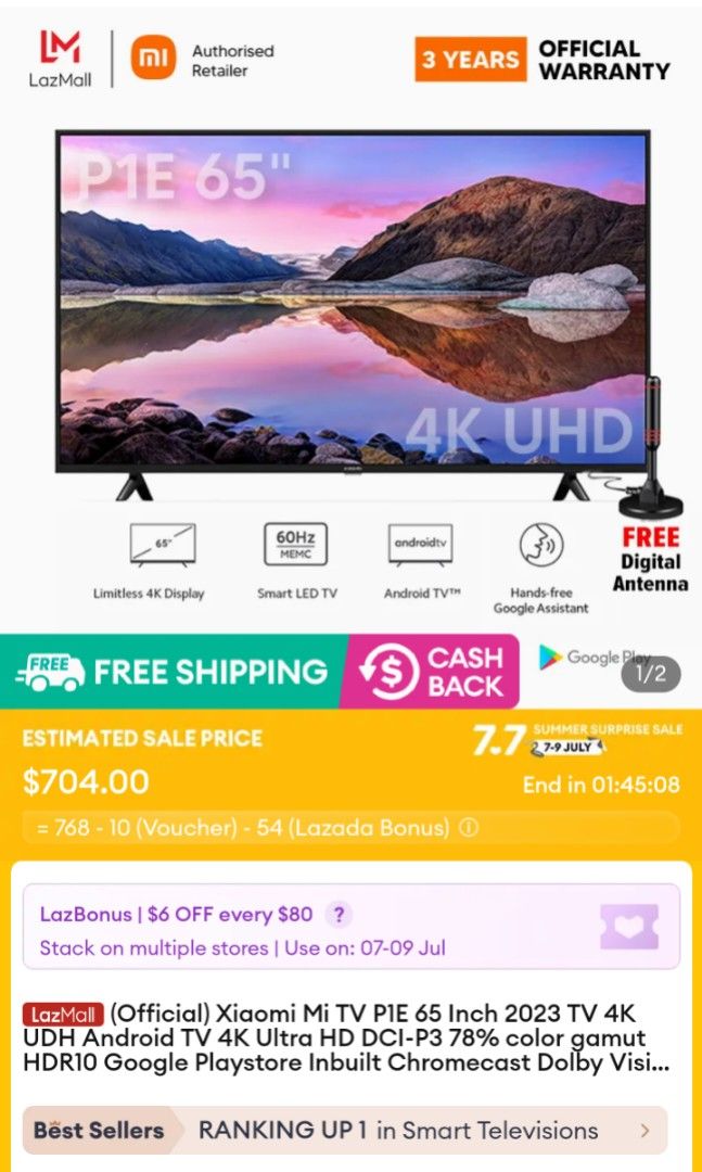 New Xiaomi TV 65 inch P1E 4K UHD Television, TV & Home Appliances, TV & Entertainment, TV on ...