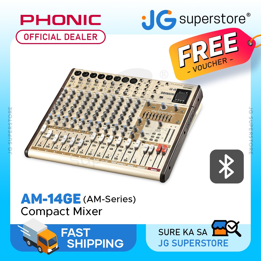 Phonic AM-14GE Gold Edition Compact Mixer with 6 Mono Channels, 2.4GHz ...