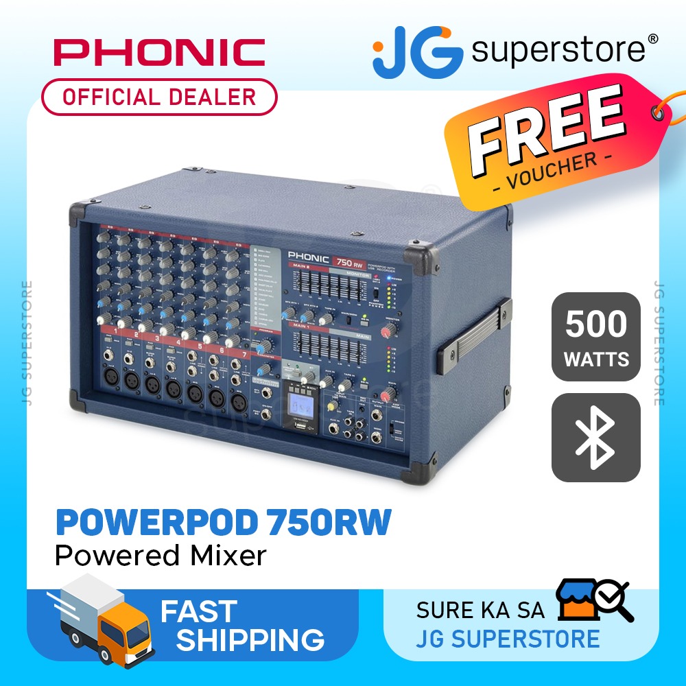 Phonic POWERPOD 750RW 500W 7-Channel Powered Mixer with USB Recorder ...
