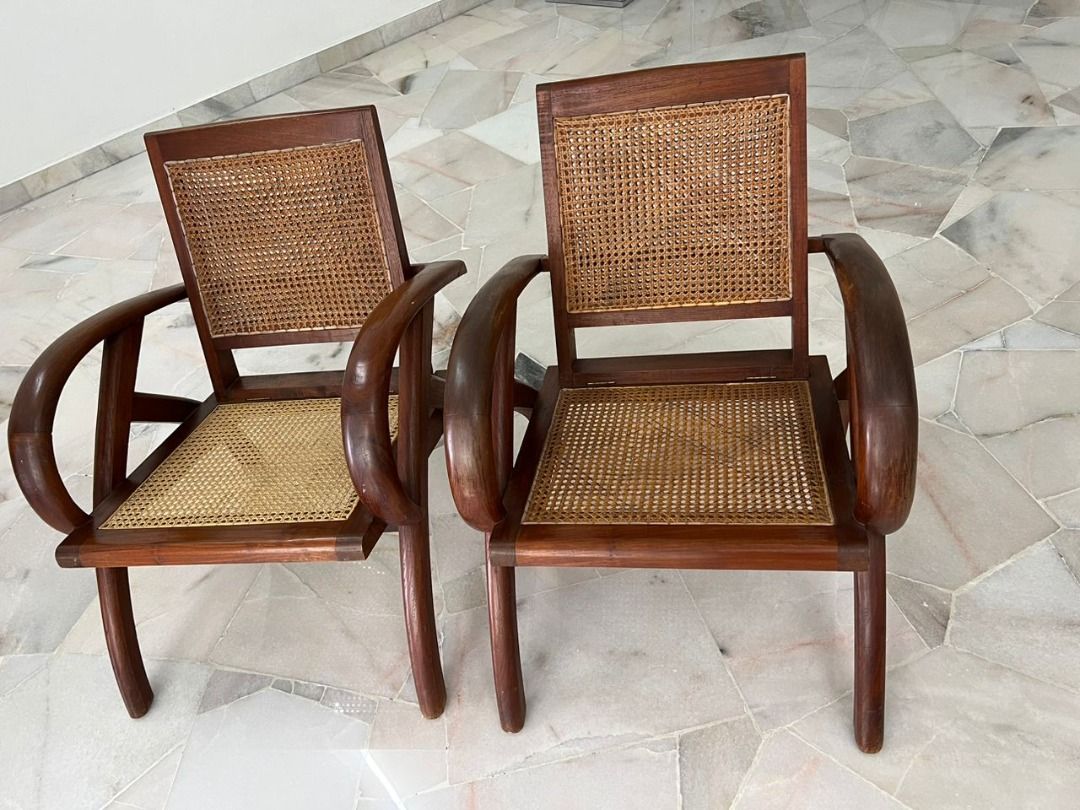 Rattan and teak tea chair pair, Furniture & Home Living, Furniture ...