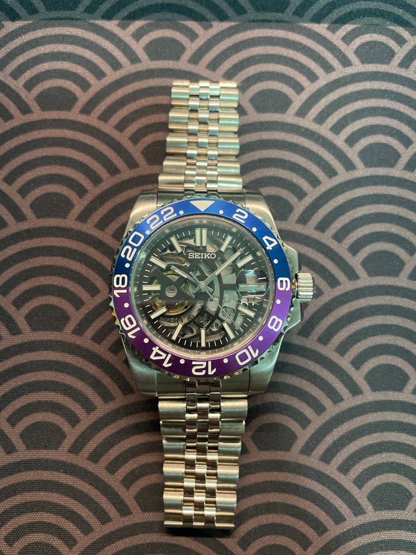 Seiko Custom Mod “GMT Master II Skeleton Black Fuchsia” 40mm case, Men ...