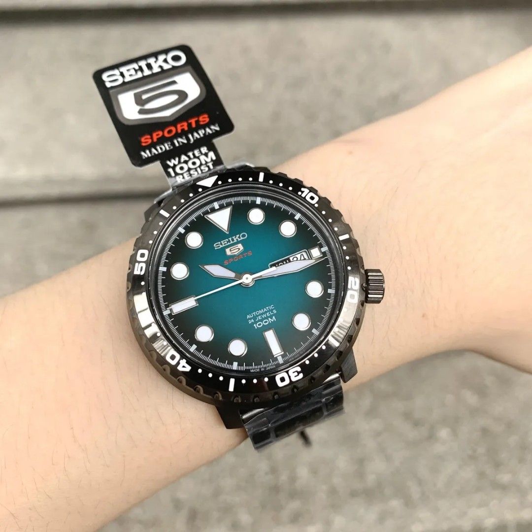 Seiko 5 Sports SRPC65J1 Automatic Turquoise Dial Black Steel Made in ...