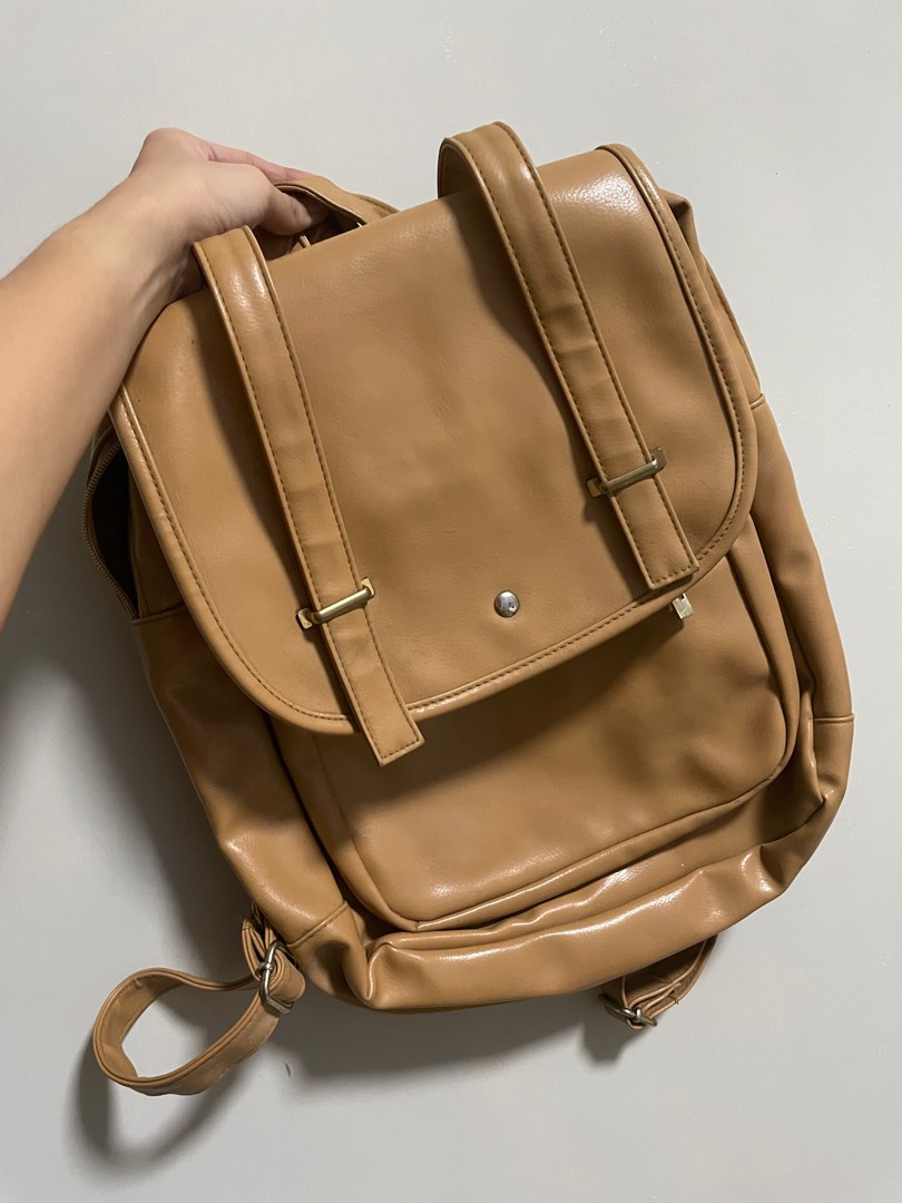 Tan Leather Backpack, Women's Fashion, Bags & Wallets, Backpacks on ...