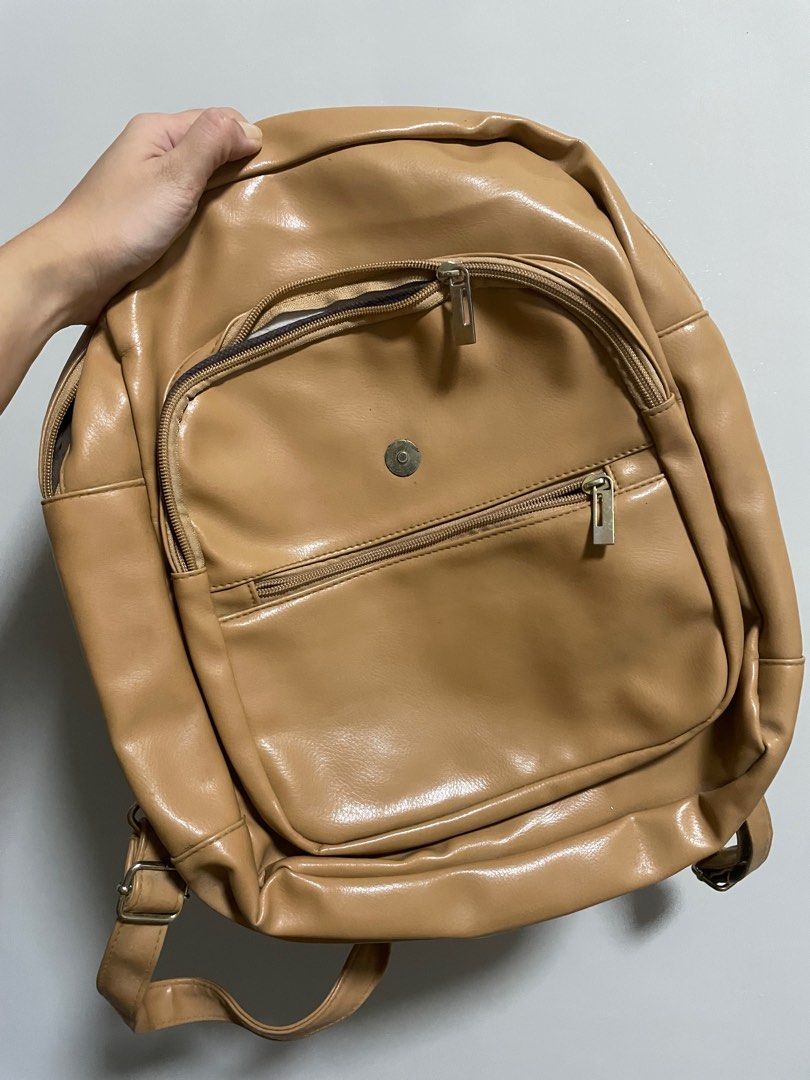 Tan Leather Backpack, Women's Fashion, Bags & Wallets, Backpacks on ...