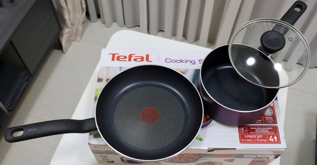 TEFAL 3 pc Set : Frypan 24 cm & Saucepan 18 cm with Lid (Non-stick coating), Furniture & Home ...
