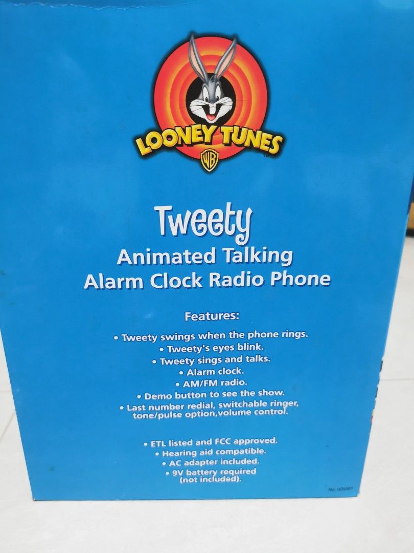 Telephone, plus radio, clock and alarm, animated tweety bird ringing ...