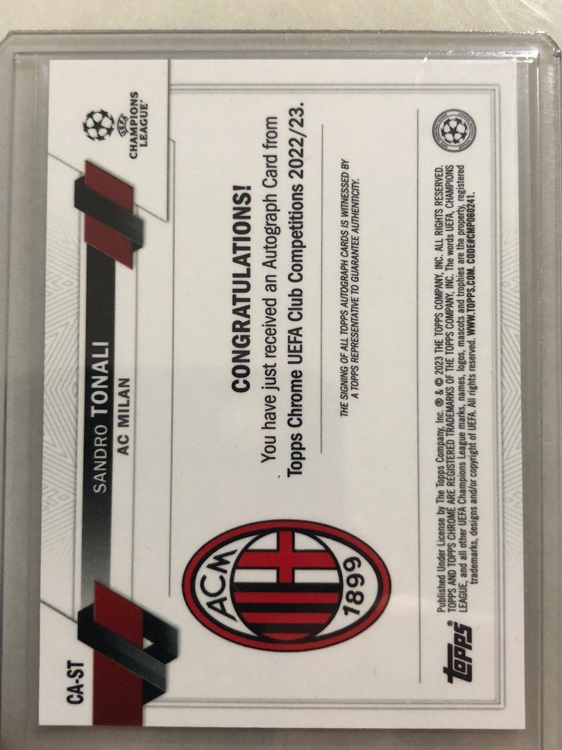 Topps UCC Chrome 2022/23 Sandro Tonali autograph card, Hobbies & Toys ...