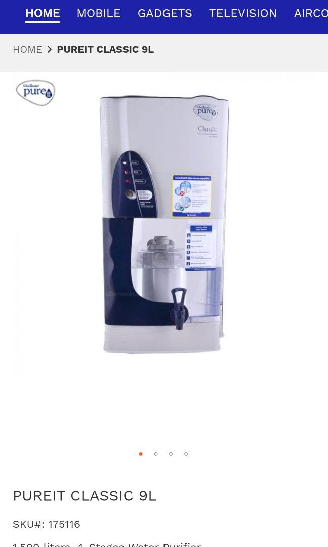 Unilever Pureit Classic 9L Water Purifier, TV & Home Appliances ...