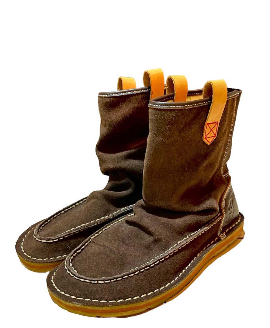 VINTAGE STYLE INDIAN LONG BOOT LEATHER SUEDE BROWN RUBBER SOLE /WORK ...