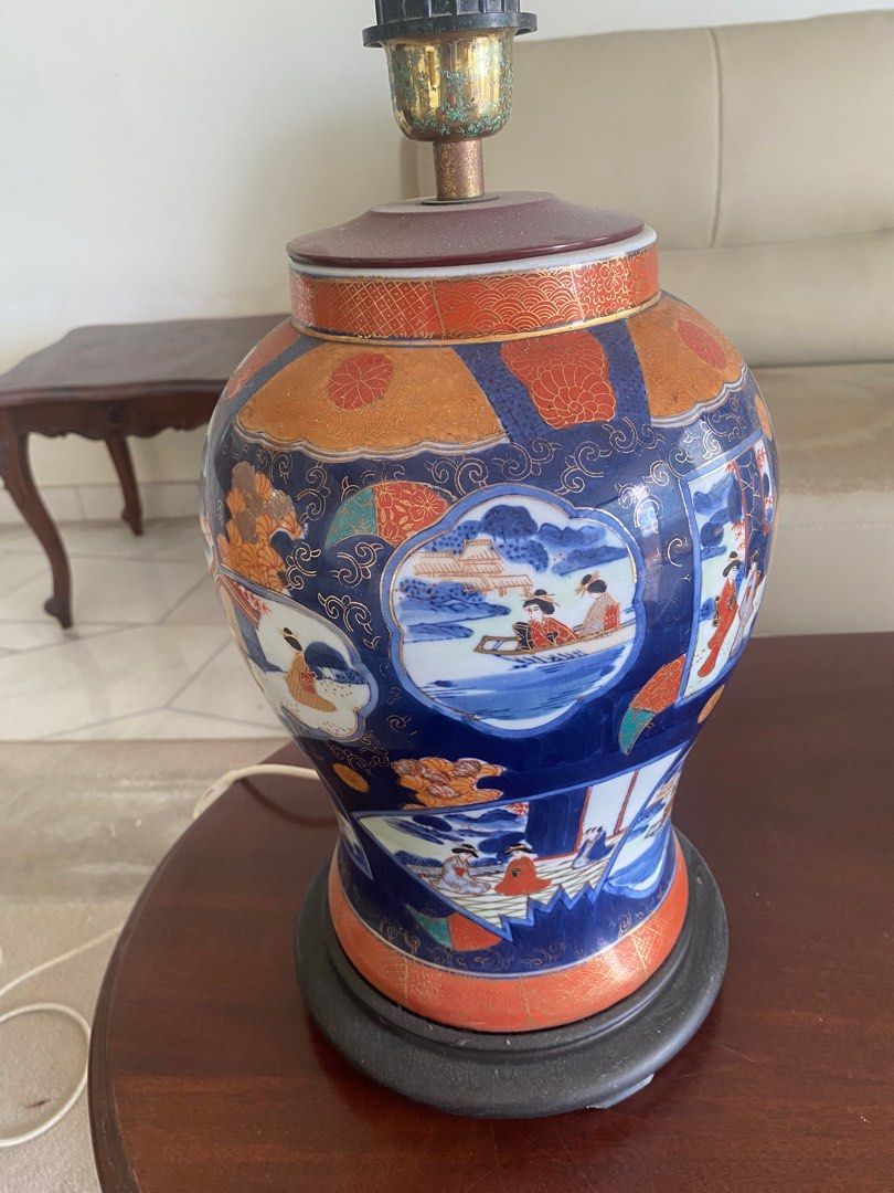 Vintage Table lamp stand .. with a Japanese theme, Furniture & Home ...