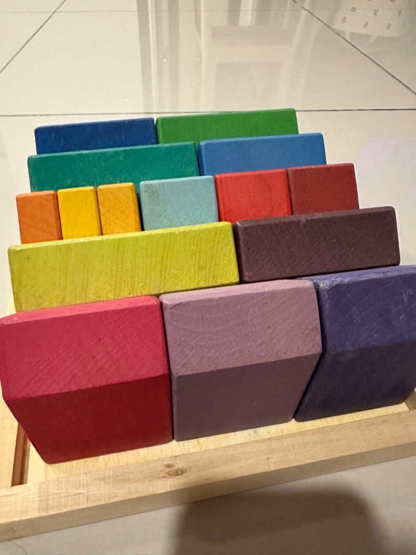 Wooden rainbow house blocks, Hobbies & Toys, Toys & Games on Carousell