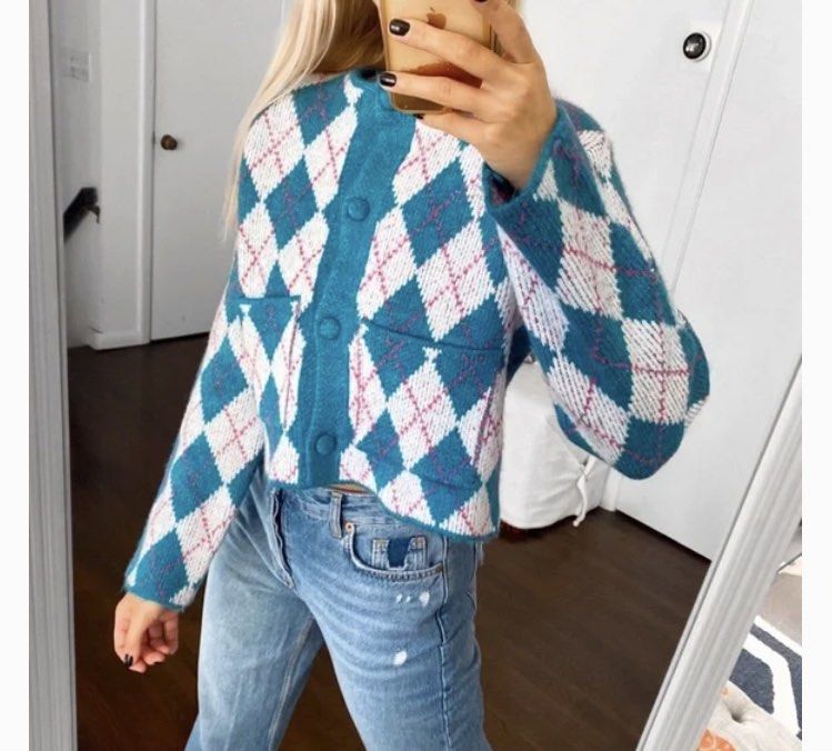 Zara Argyle Cardigan (Shopee Checkout Available), Women's Fashion, Coats, Jackets and Outerwear ...