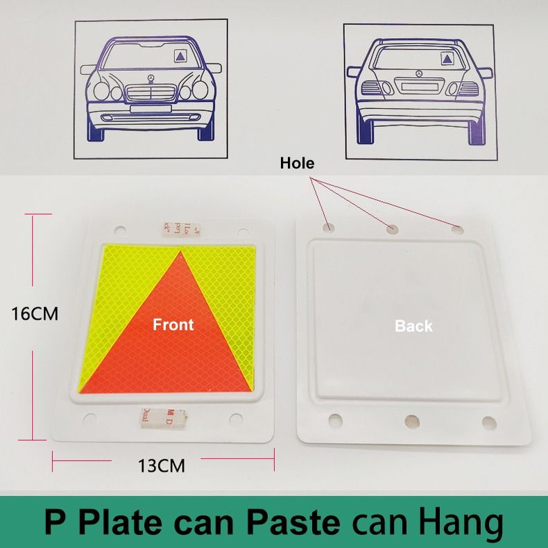 (2 Pcs) P Plate Driving Probation Plate Reflective Sheet with Mounting ...
