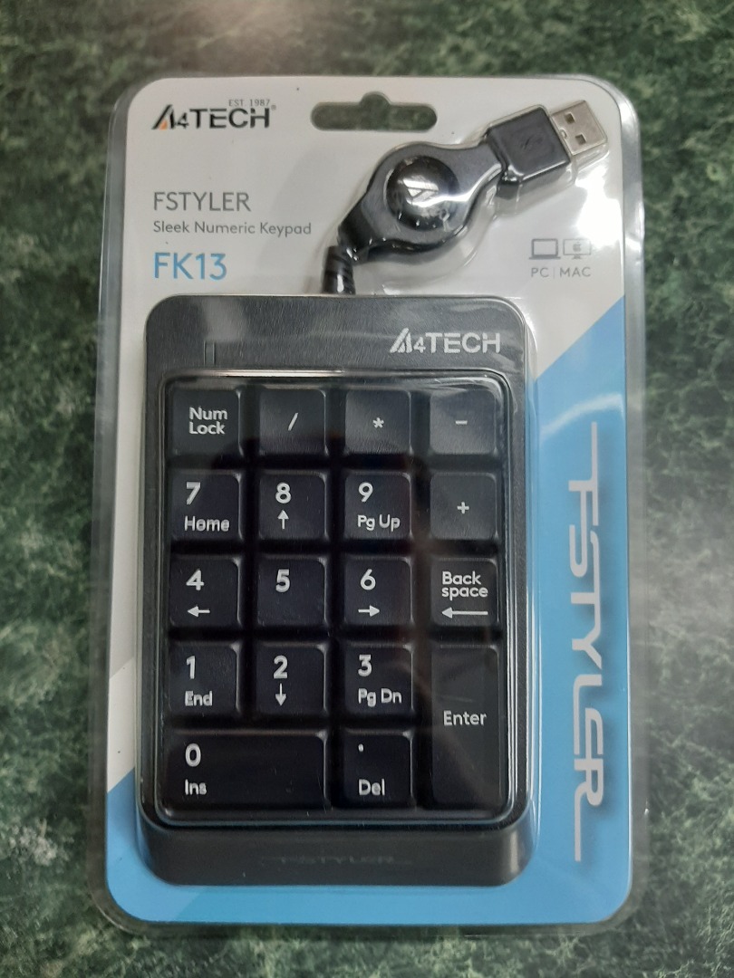 A4Tech FK13 Fstyler Sleek Round-Square Keycaps High-Elasticity Wired Silicon Numeric Keypad ...