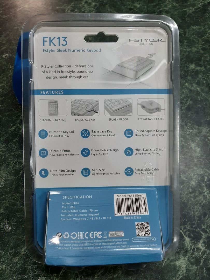 A4Tech FK13 Fstyler Sleek Round-Square Keycaps High-Elasticity Wired Silicon Numeric Keypad ...