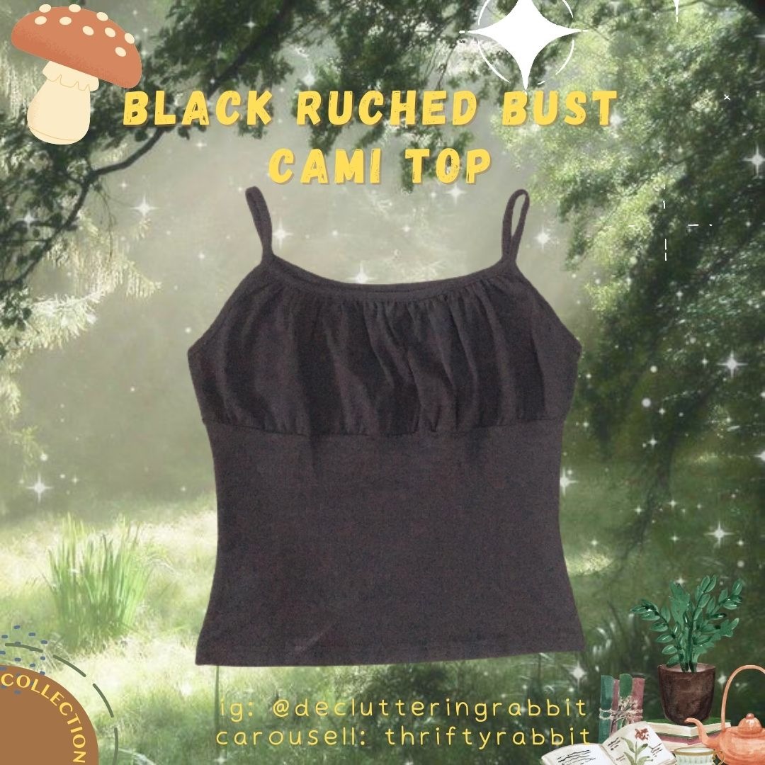 Black ruched bust cami top (cottagecore/fairycore), Women's Fashion ...