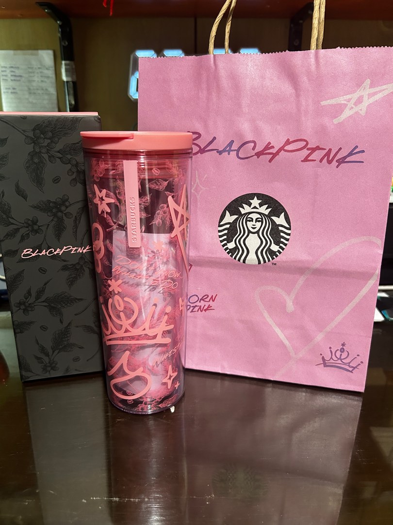 BlackPink x Starbucks 16oz pink tumbler, Furniture & Home Living ...