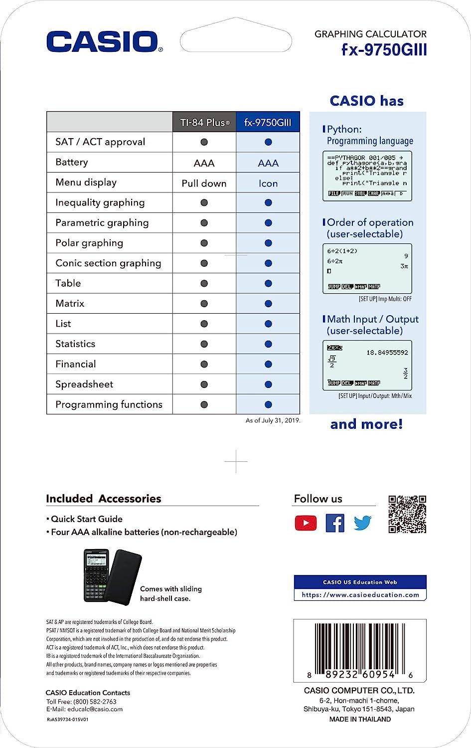 Casio fx-9750GIII, Standard Graphing Calculator, Pyton and Natural Text ...