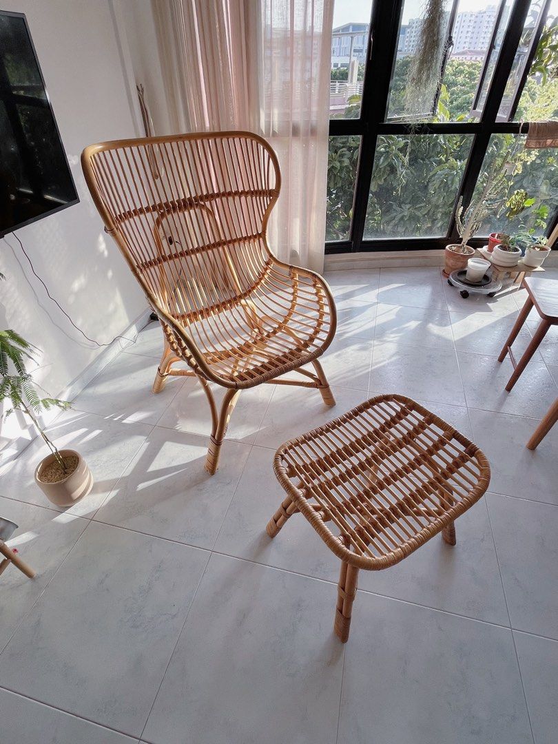Castlery Mico Rattan Arm Chair and Castlery Rattan Stool (Set ...
