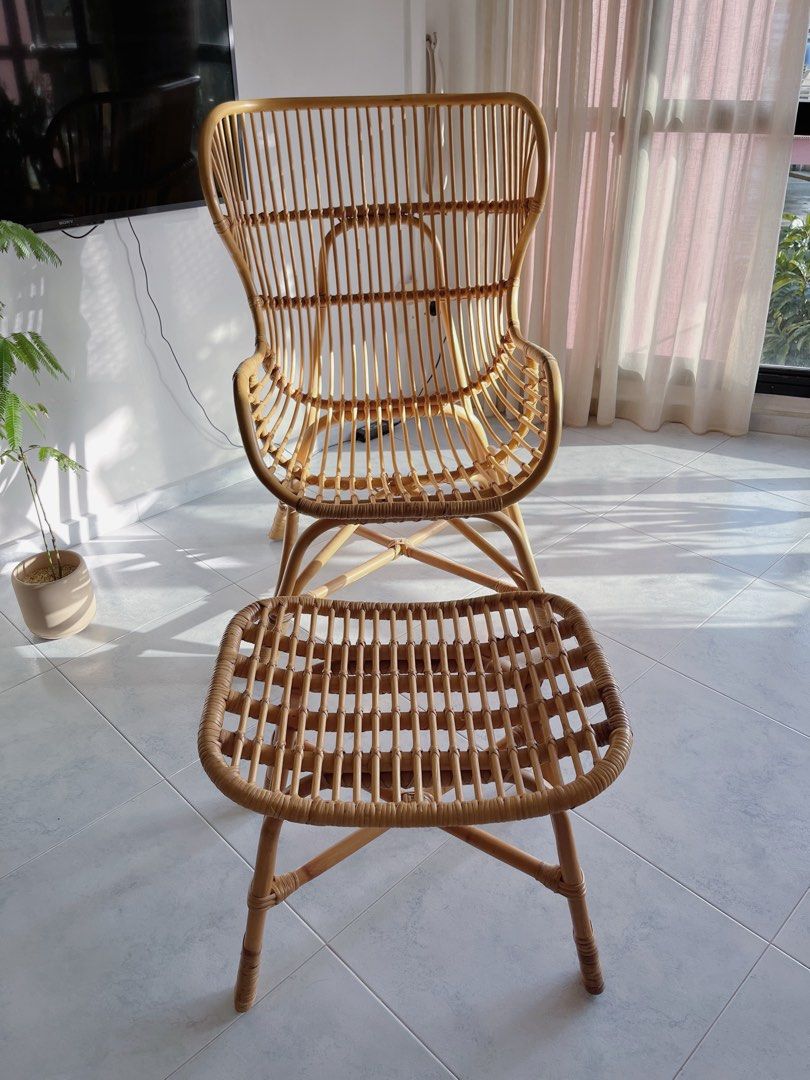 Castlery Mico Rattan Arm Chair and Castlery Rattan Stool (Set ...