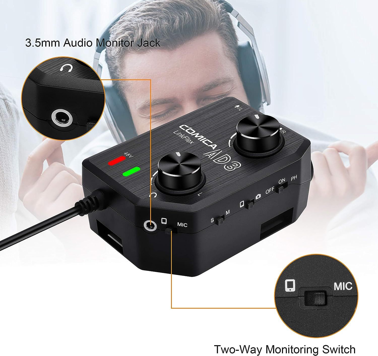 Comica LINKFLEX.AD3 2-Channel XLR/3.5mm/6.35mm Microphone Audio Mixer ...