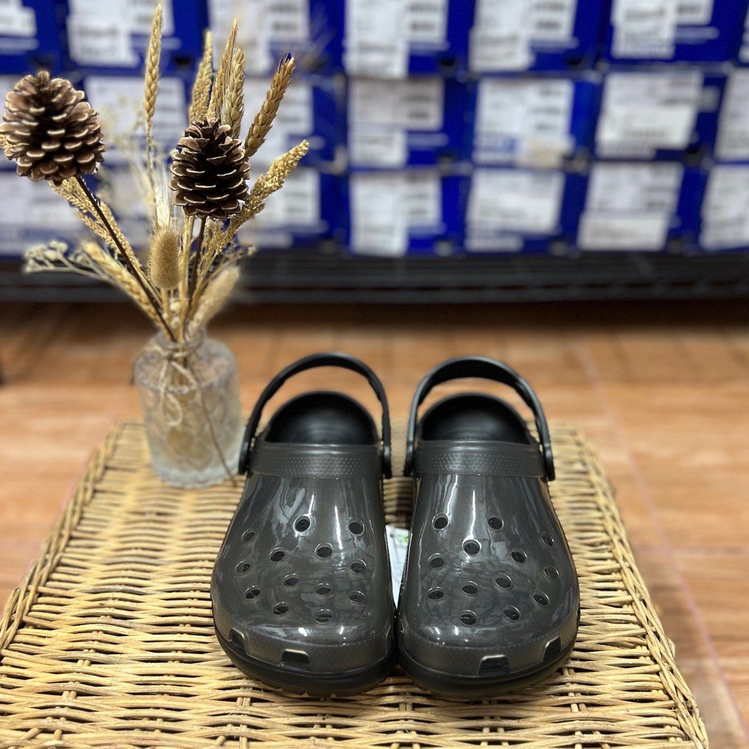 Crocs Classic Translucent Clogs Black, Women's Fashion, Footwear, Flats ...