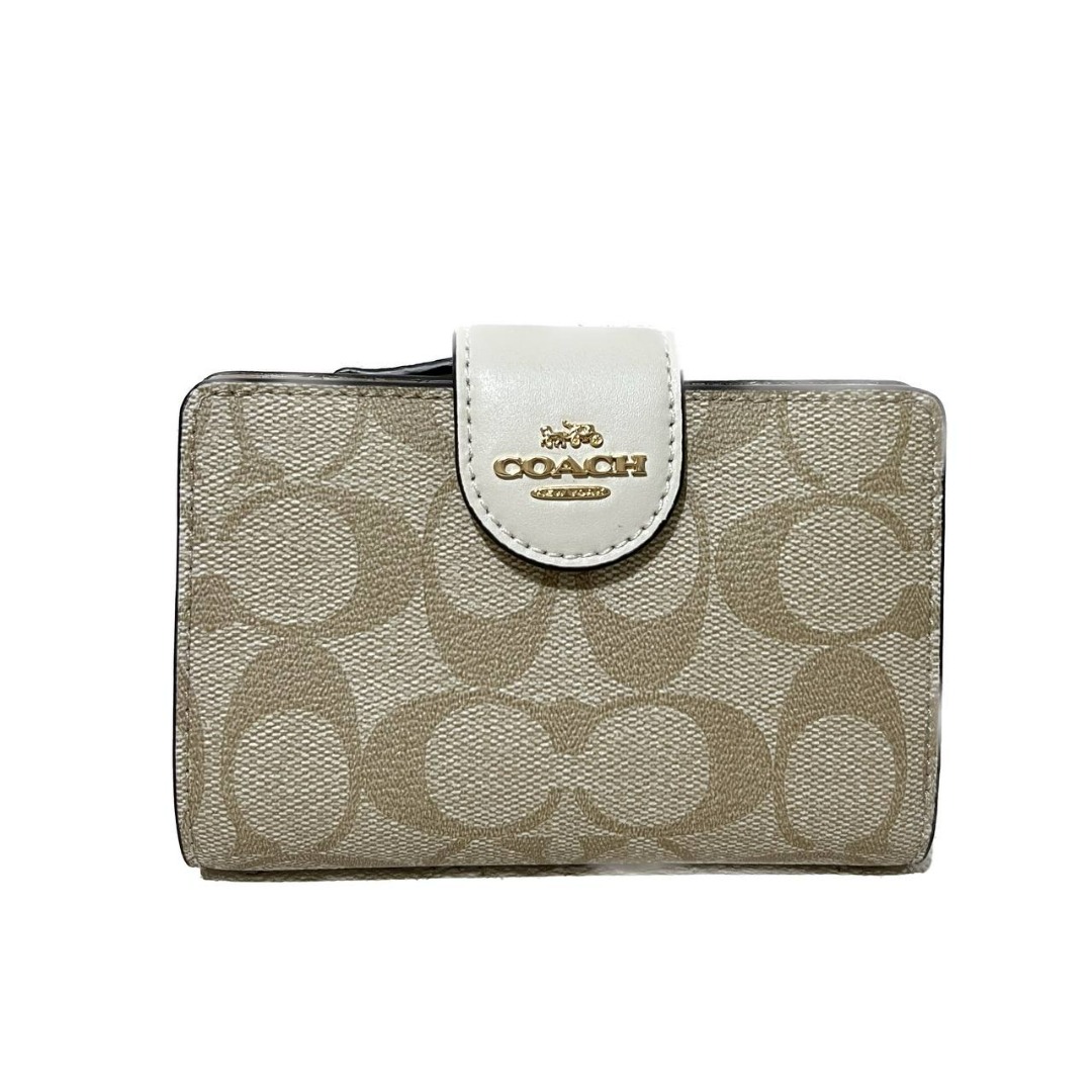 Dompet Coach C0082 Medium Bifold Wallet Signature light khaki chalk ...
