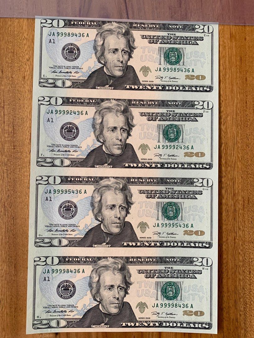 Four 20USD Notes Uncut Sheet, Hobbies & Toys, Memorabilia ...