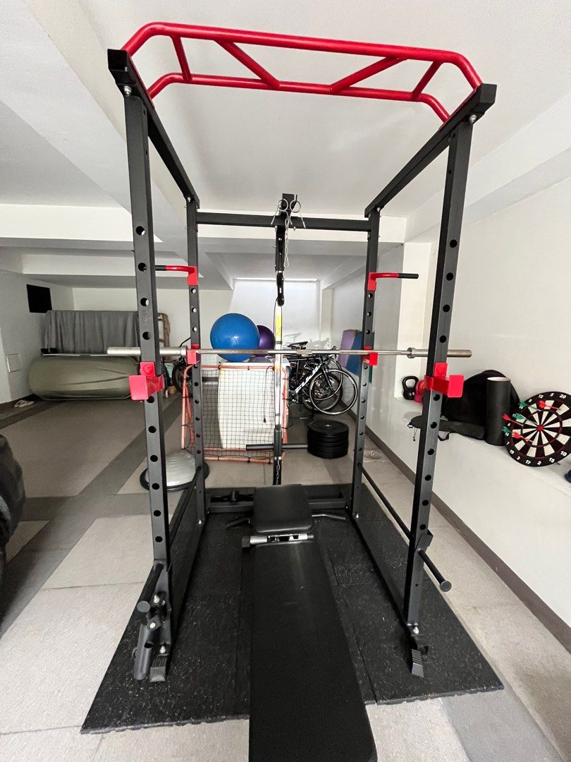 Full Gym rack with flooring, barbell,& 60kg in Plates on Carousell