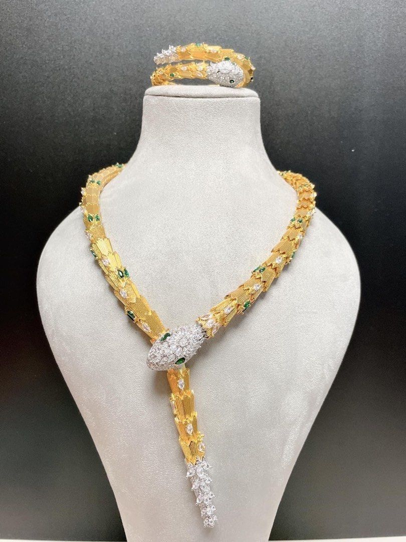 Gala-Ready: Serpenti Snake Necklace Set in Ruby and Emerald - Korean High-Fashion!, Women's ...