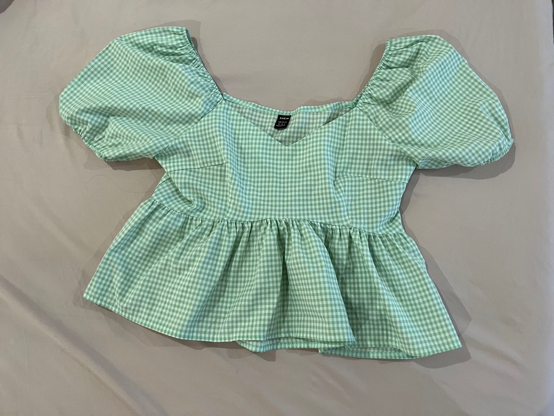 Green Checkered Top, Women's Fashion, Tops, Blouses on Carousell